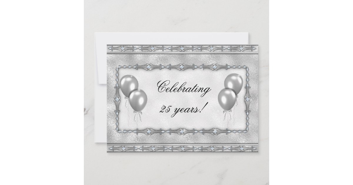Silver 25th Anniversary Balloon Party Invitation | Zazzle
