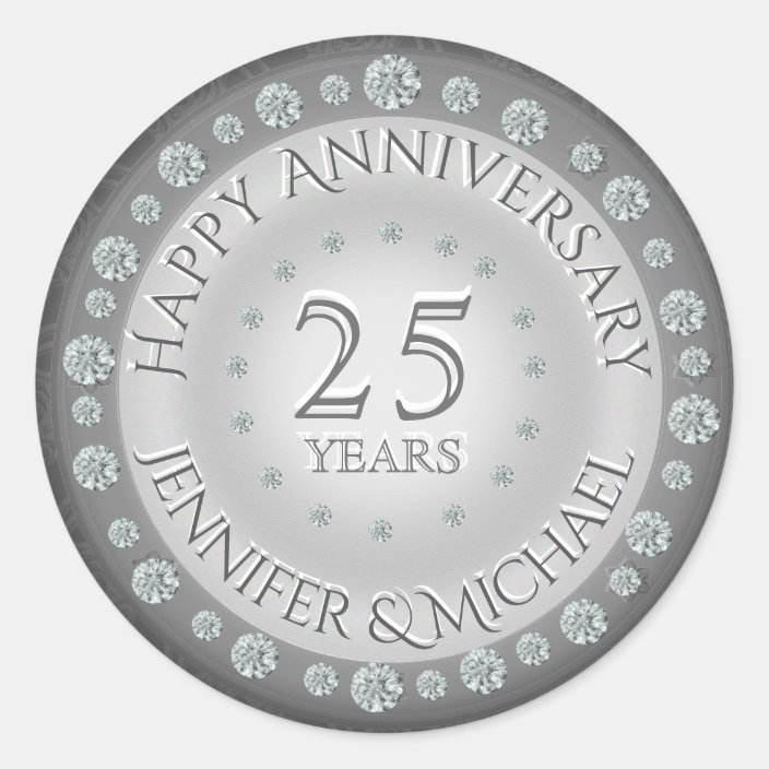 Silver 25th Anniversary Classic Round Sticker | Zazzle.com