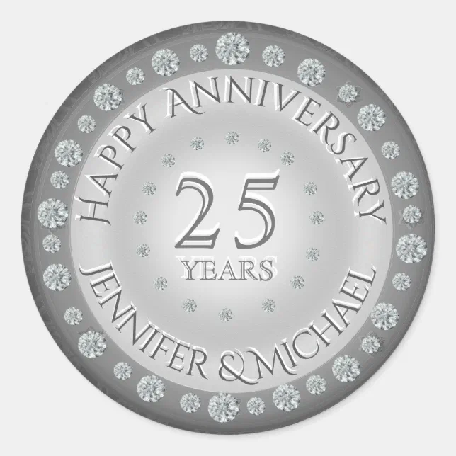 Silver 25th Anniversary Classic Round Sticker | Zazzle