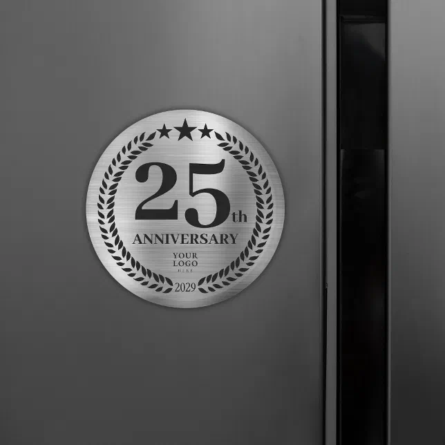 Silver 25th Business Logo Anniversary Magnet | Zazzle