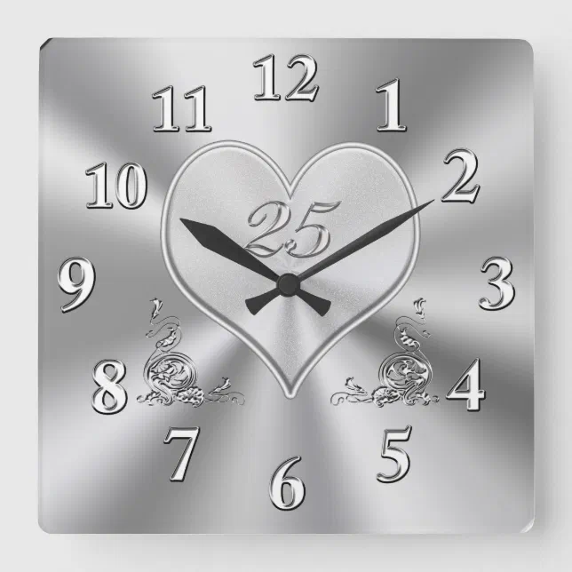 Silver 25th Wedding Anniversary Clocks | Zazzle