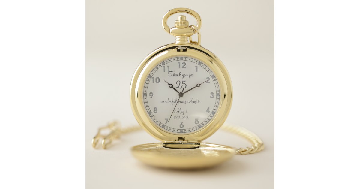 Silver 25th Wedding Anniversary Pocket Watch | Zazzle