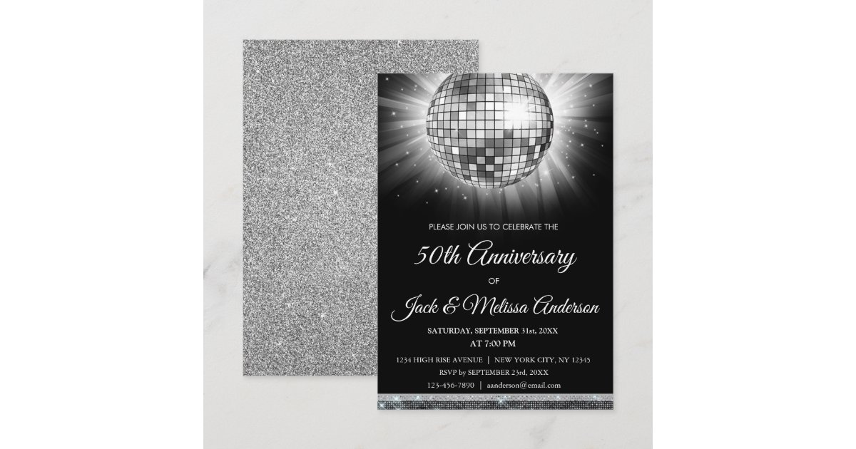 Silver 50th Anniversary Party Disco Ball Invitation | Zazzle