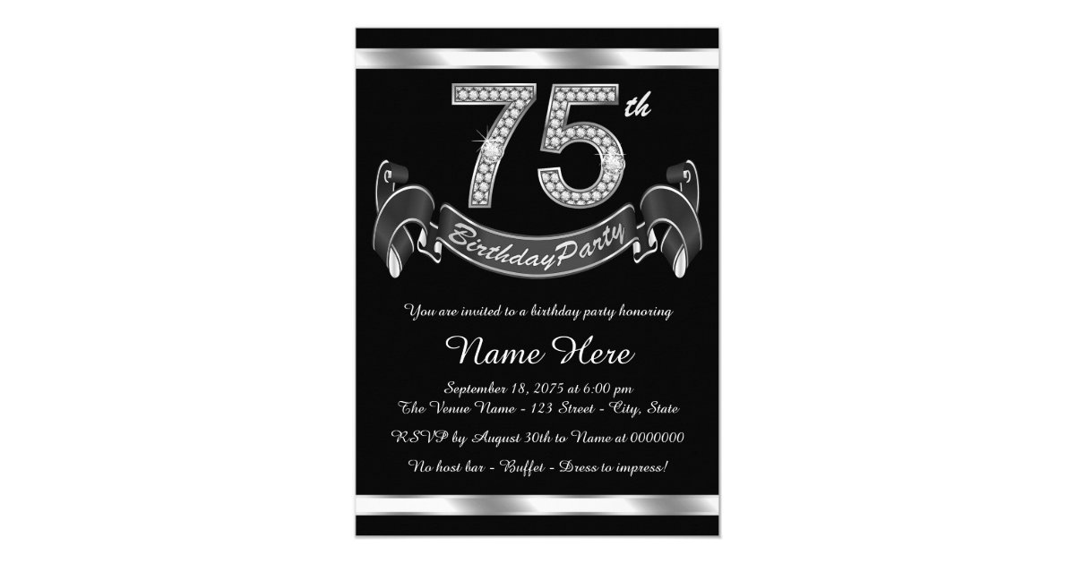 Silver 75th Birthday Party Invitation | Zazzle.com