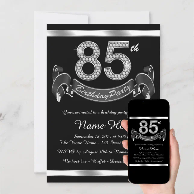 Silver 85th Birthday Party Invitation | Zazzle