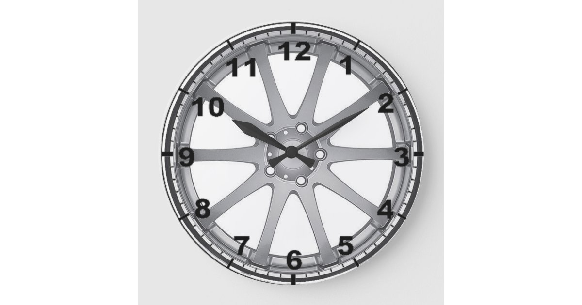 "Silver Alloy Wheel" design wall clocks | Zazzle