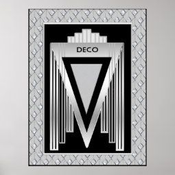 Silver and Black art Deco Poster | Zazzle