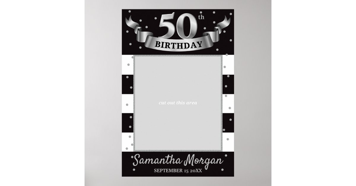 Silver and Black Birthday Photo Prop Frame Any Age Poster | Zazzle