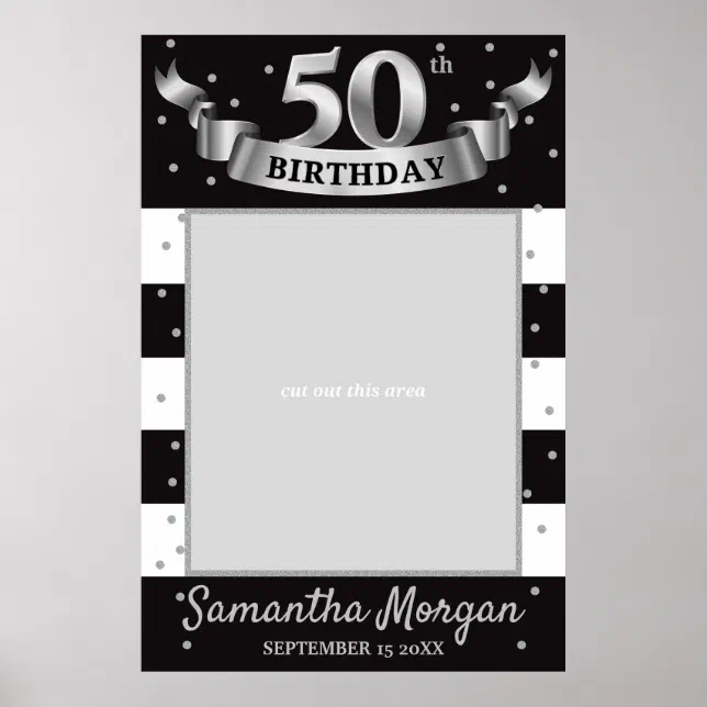 Silver and Black Birthday Photo Prop Frame Any Age Poster | Zazzle