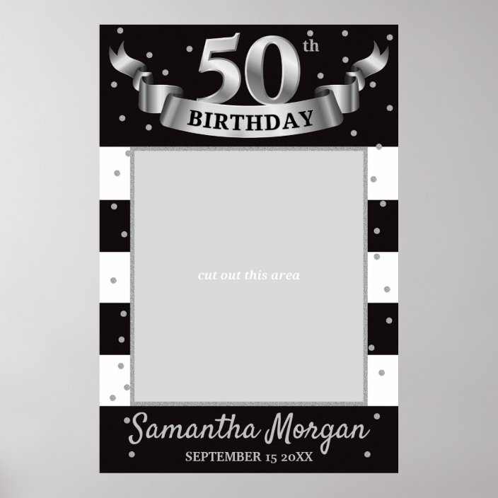 Silver and Black Birthday Photo Prop Frame Any Age Poster | Zazzle.com