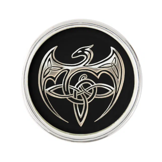 Silver And Black Dragon Trine Celtic Knots Art Lapel Pin | Zazzle
