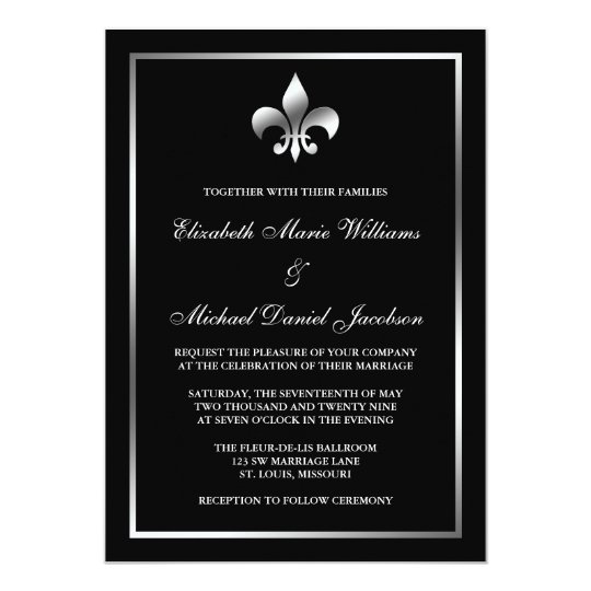 Silver And Black Fleur De Lis Wedding Invitation