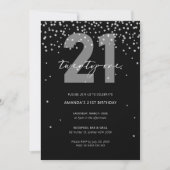 Silver and black glitter sparkle 21st birthday invitation | Zazzle