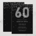 Silver and black glitter sparkle 60th birthday invitation | Zazzle