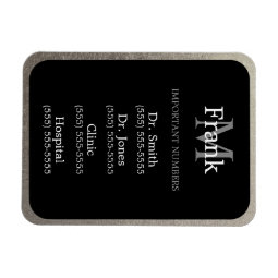 Silver and Black Important Phone Numbers Magnet | Zazzle