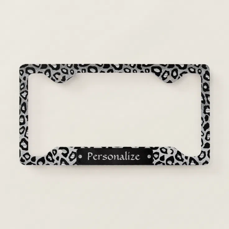 Silver and Black Leopard Skin Pattern License Plate Frame | Zazzle
