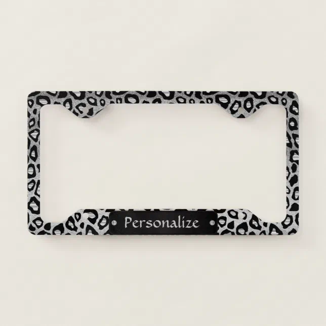 Silver and Black Leopard Skin Pattern License Plate Frame | Zazzle
