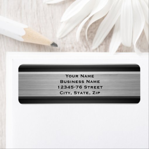 Silver and Black Metal Look Return Address Label | Zazzle
