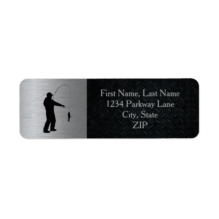 Silver and Black Rugged Fishing Address Labels | Zazzle
