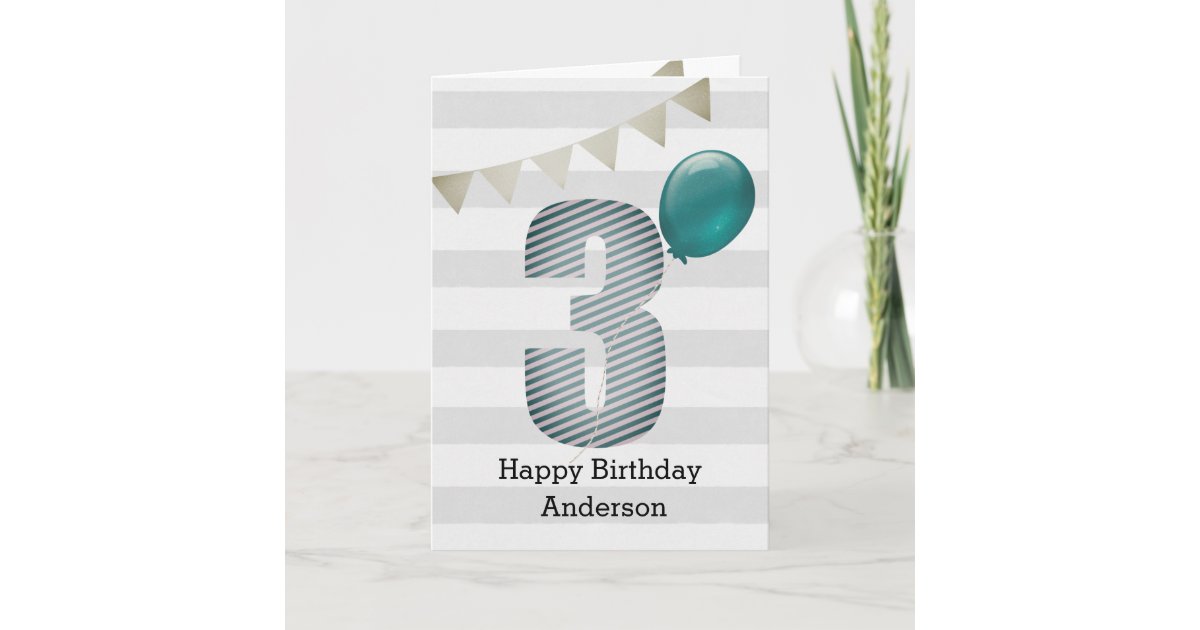 Silver and Blue 3rd Birthday Card | Zazzle