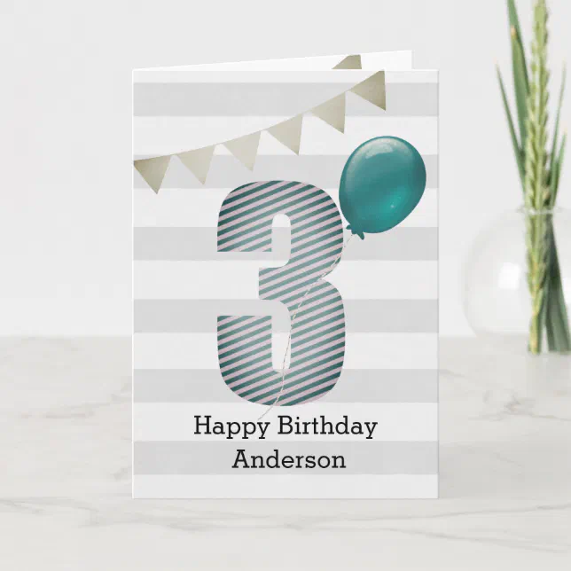Silver and Blue 3rd Birthday Card | Zazzle