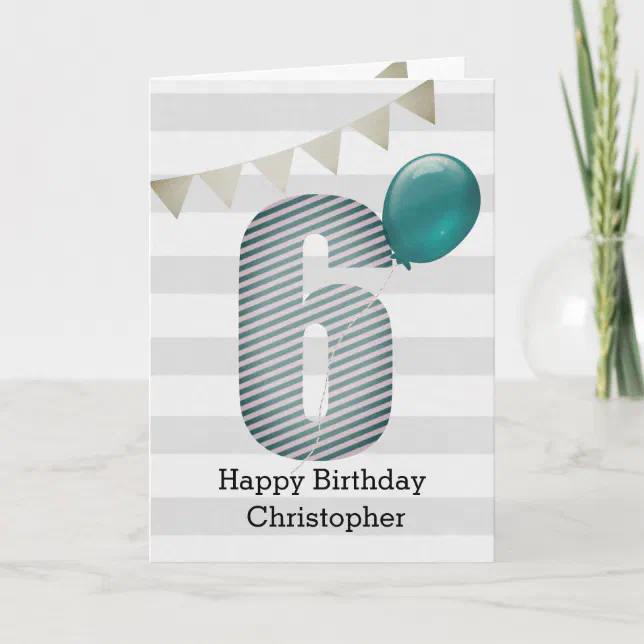 Silver and Blue 6th Birthday Card | Zazzle