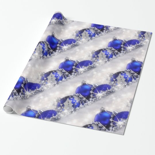 Silver And Blue Christmas Wrapping Paper | Zazzle.com