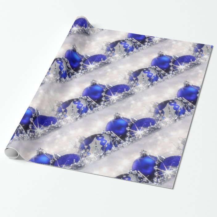 Silver And Blue Christmas Wrapping Paper | Zazzle.com