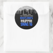 Silver and Blue Drippin Swag 16 Birthday Classic Round Sticker | Zazzle
