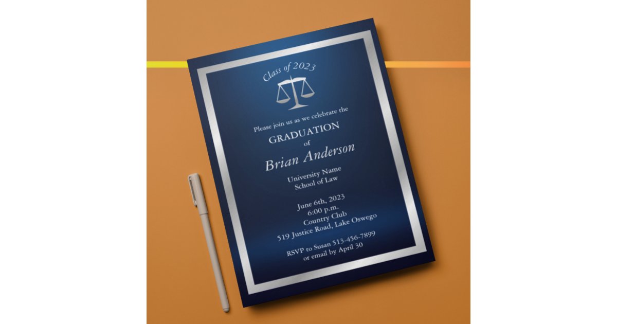 Silver and Blue Justice Logo Law School Graduation Invitation | Zazzle