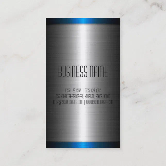 Silver and Blue Stainless Steel Metal Business Card | Zazzle