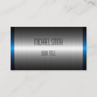 Silver and Blue Stainless Steel Metal Business Card | Zazzle