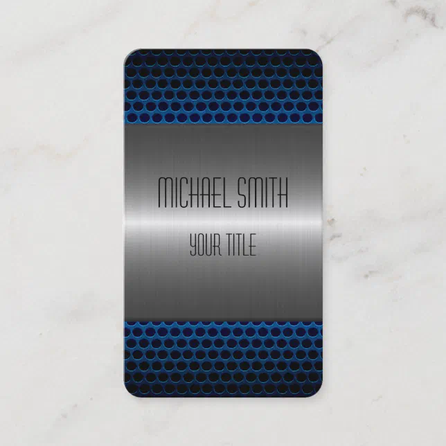 Silver and Blue Stainless Steel Metal Hole Business Card | Zazzle