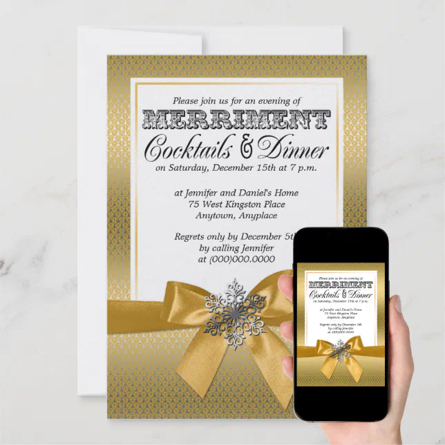 Silver And Gold Holiday Dinner Party Invitations | Zazzle