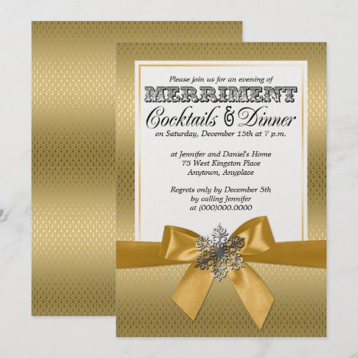 Silver And Gold Holiday Dinner Party Invitations | Zazzle