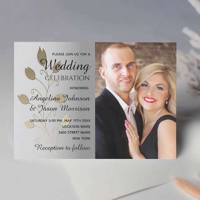 Silver and Gold Photo Wedding Invitation | Zazzle