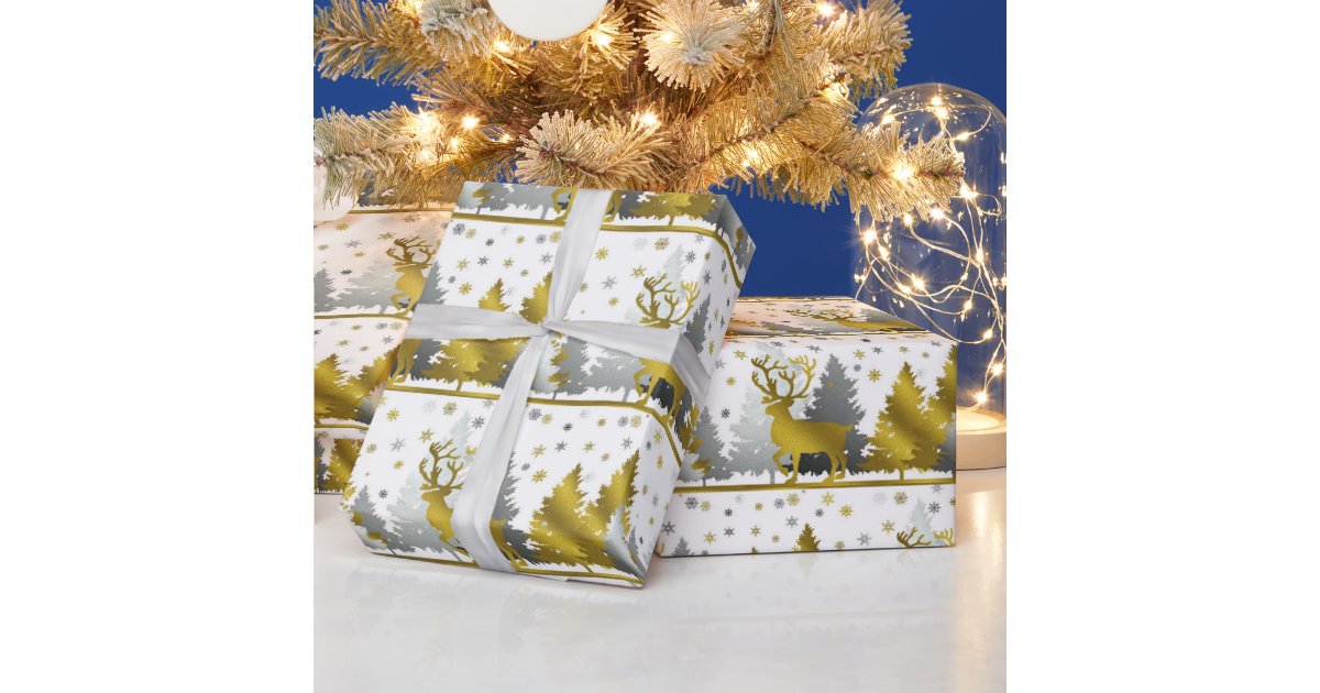 Silver and Gold Reindeer Christmas party wrap Wrapping Paper | Zazzle