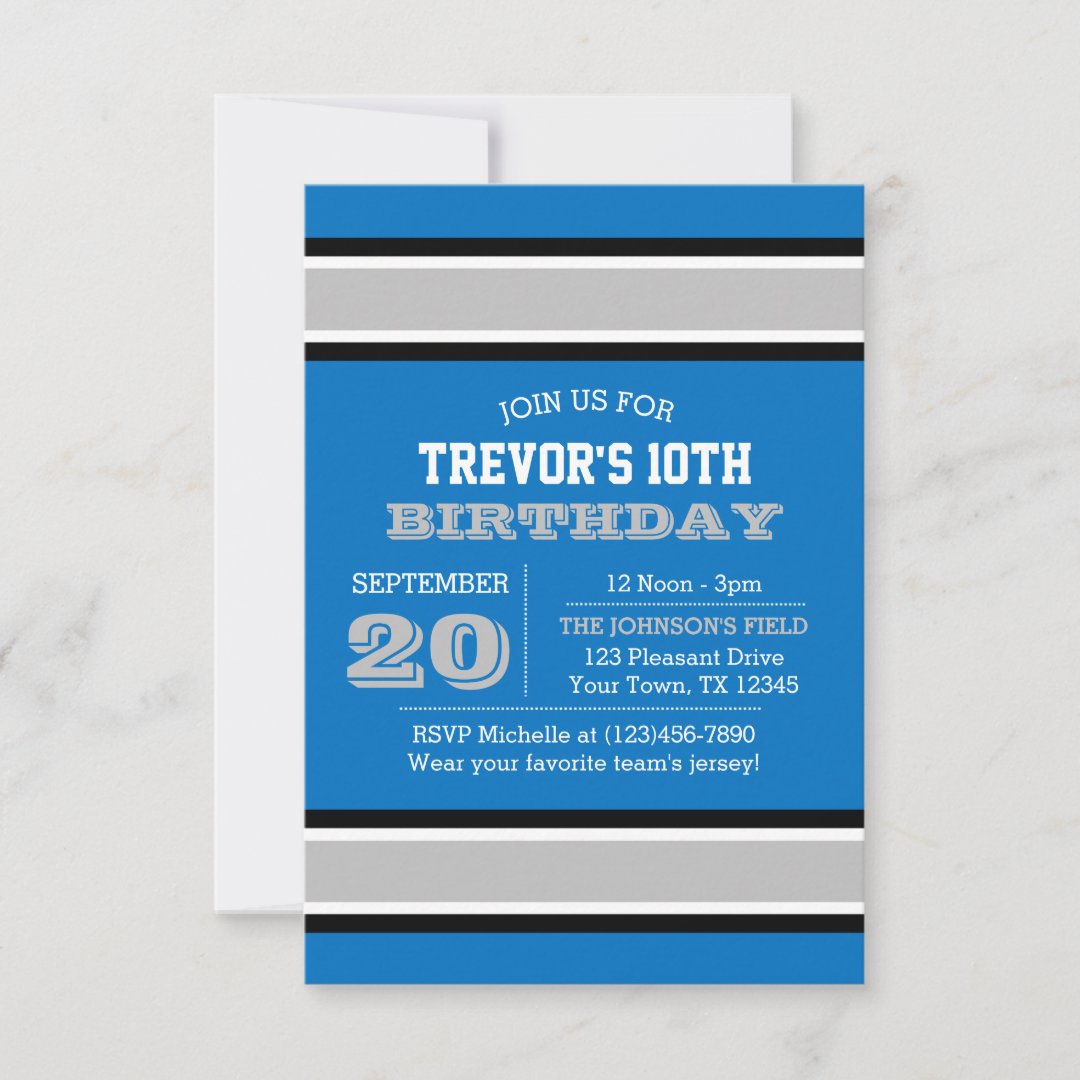 Silver and Light Blue Team Birthday Invitation | Zazzle