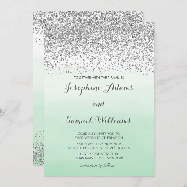 Silver and Mint Green Wedding Invitation | Zazzle
