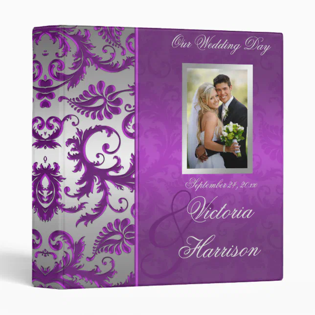 Silver and Purple Damask II Wedding BINDER | Zazzle