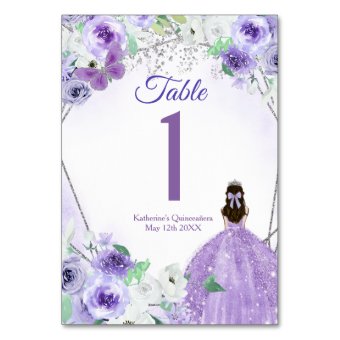 Silver and Purple Mis Quince Birthday Table Number | Zazzle