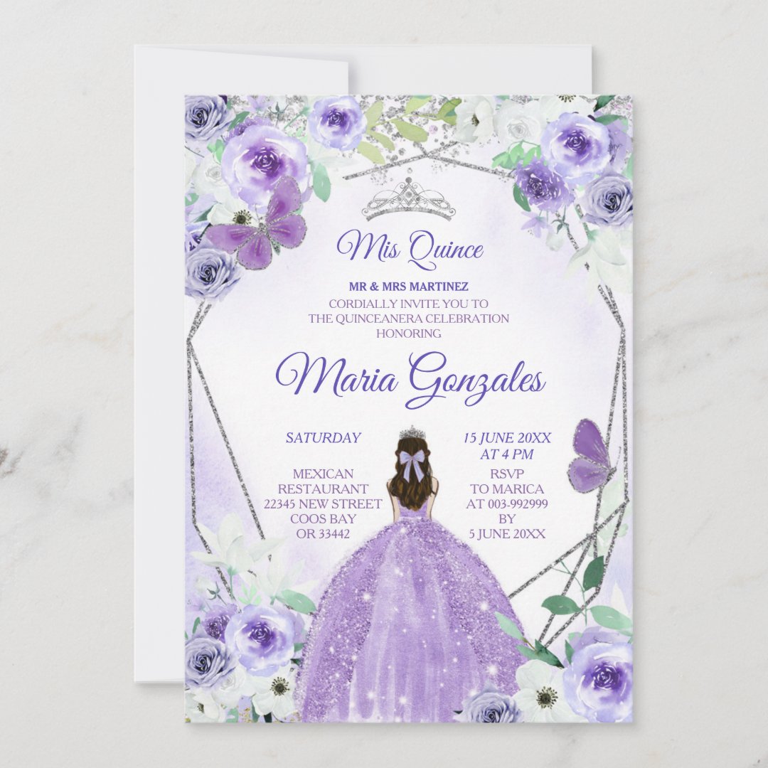 Silver and Purple Mis Quince Invitation | Zazzle