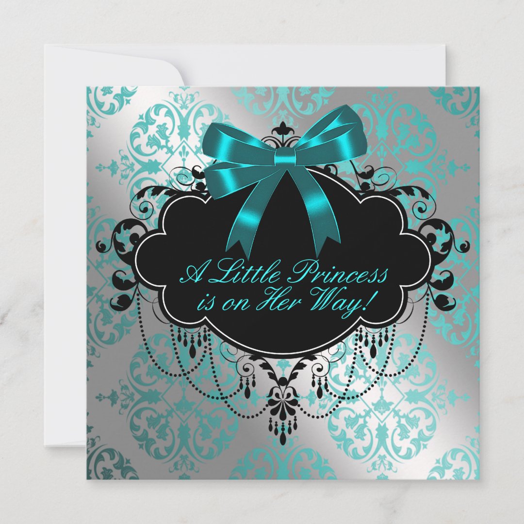 Silver and Teal Blue Princess Baby Girl Shower Invitation | Zazzle