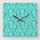 Silver and Turquoise Retro Pattern Square Clock | Zazzle