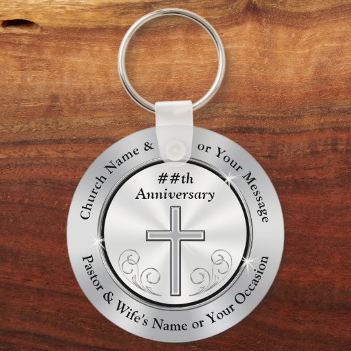 Silver and White Personalized Church Party Favors Keychain | Zazzle