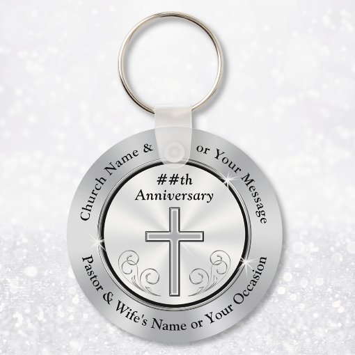 Silver and White Personalized Church Party Favors Keychain | Zazzle