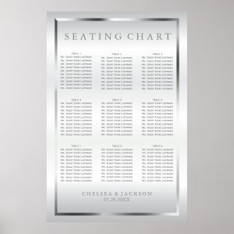 Silver and White Satin - 9 Seating Chart | Zazzle