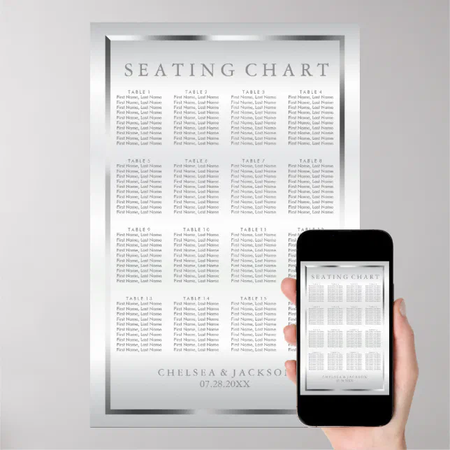 Silver and White Satin - Seating Chart | Zazzle