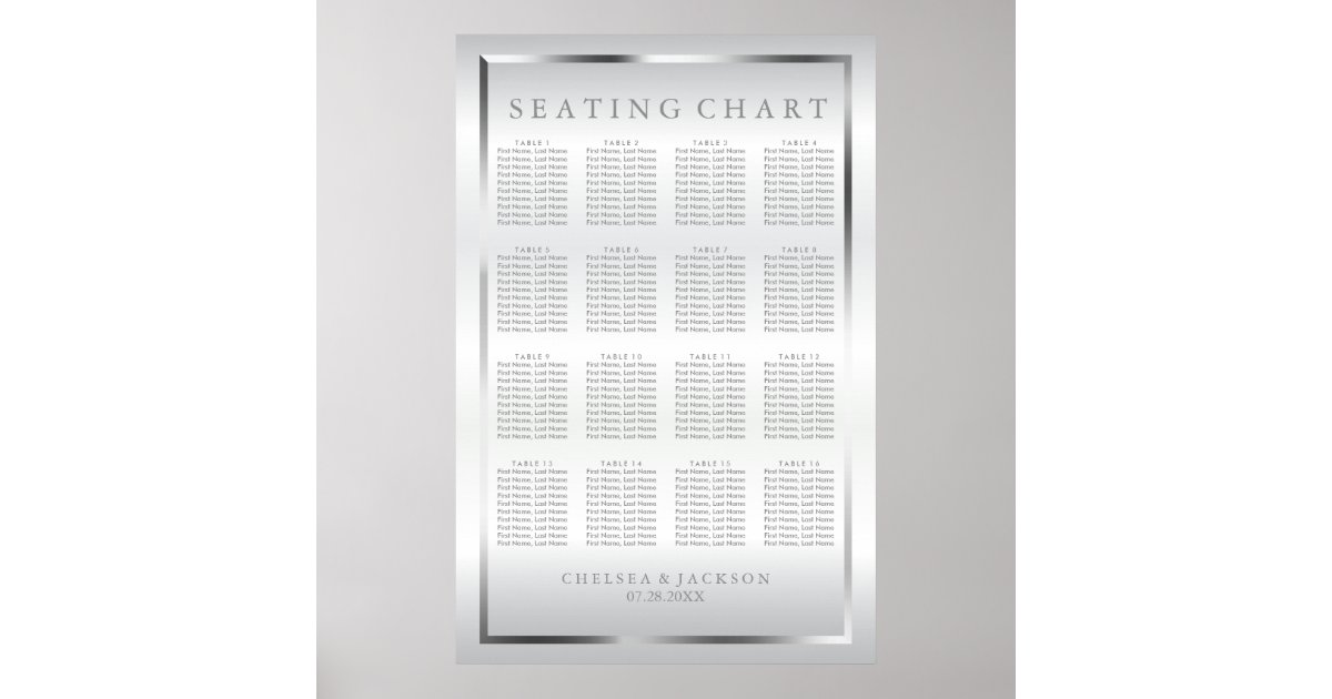Silver and White Satin - Seating Chart | Zazzle
