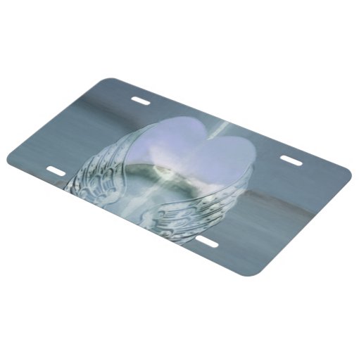 Silver Angel Wings Wrapped Around a Heart License Plate | Zazzle